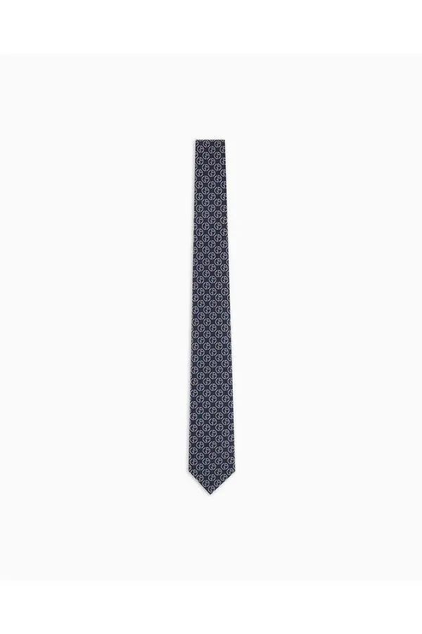Giorgio Armani Pure Silk Neck Tie With Jacquard Monogram - Blue