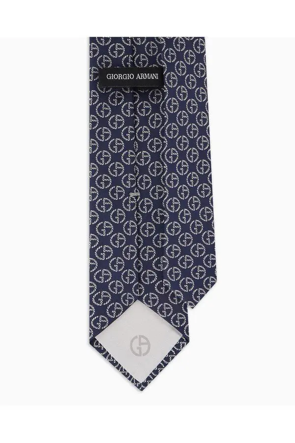 Giorgio Armani Pure Silk Neck Tie With Jacquard Monogram - Blue