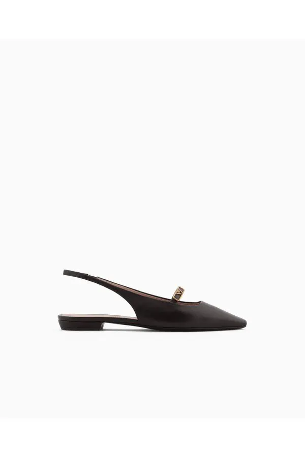 Emporio Armani Nappa Leather Slingback Ballerinas With Eagle Plate - Brown