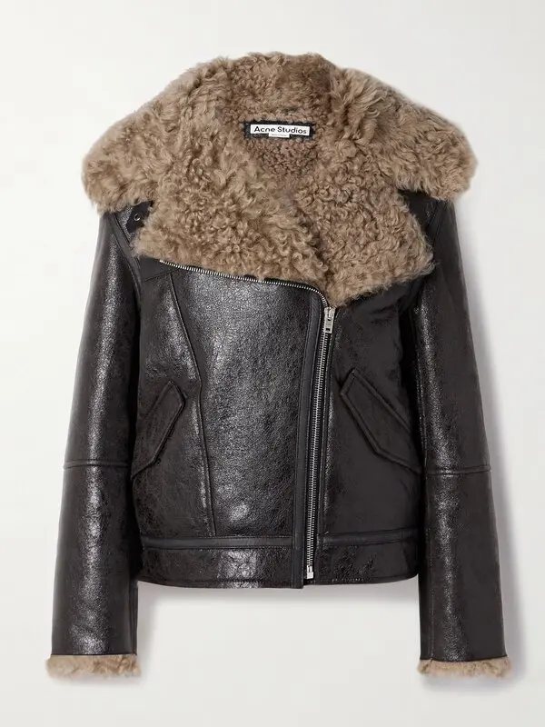Acne Studios Textured-leather Shearling Jacket - Brown