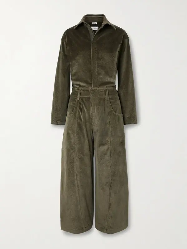 RIVET UTILITY New Yorker Cropped Corduroy Jumpsuit - Green