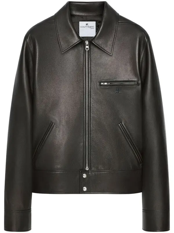 Courreges Zip-Up Leather Jacket - Black - 57% Off | Editorialist