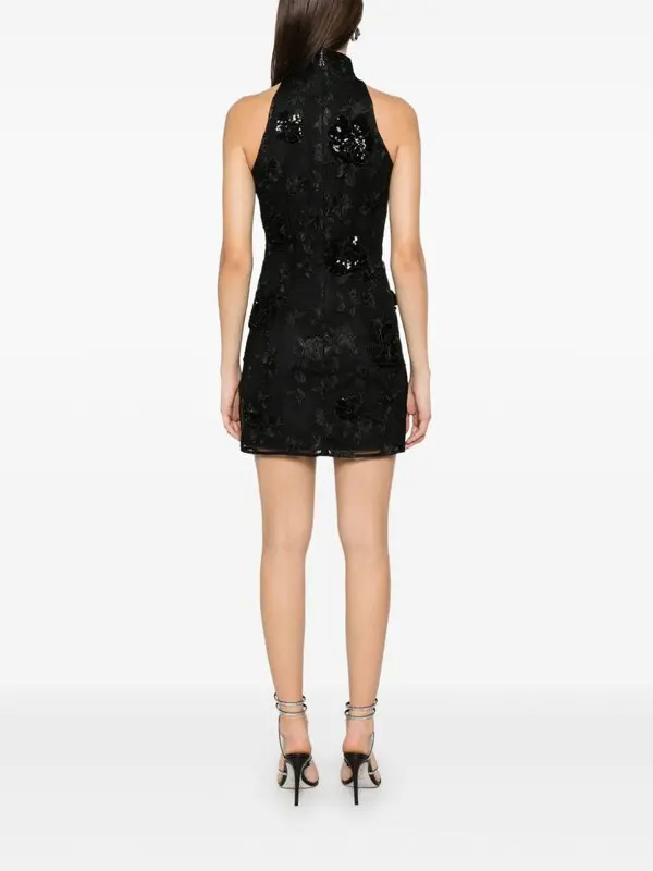 ROTATE BY BIRGER CHRISTENSEN Floral-embroidered Mini Dress - Black