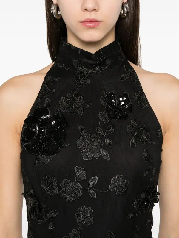 ROTATE BY BIRGER CHRISTENSEN Floral-embroidered Mini Dress - Black