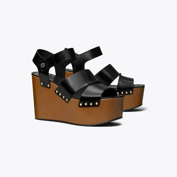 Tory Burch Studded Platform Wedge Sandals - Perfect Black