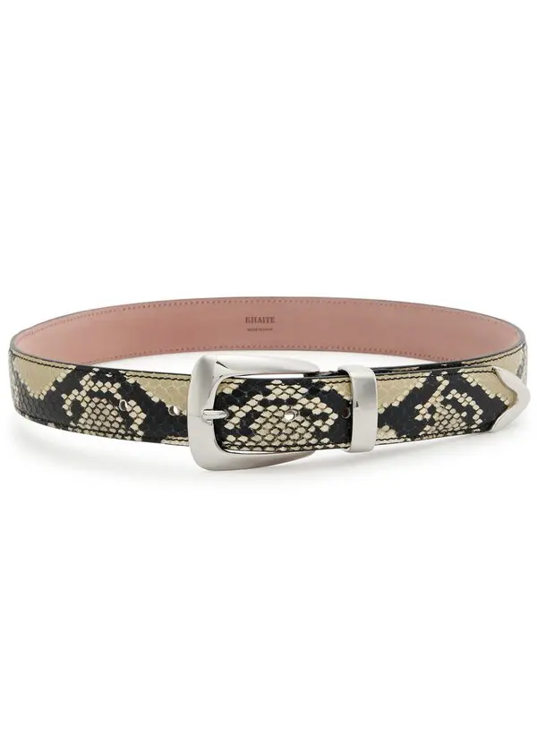 Khaite Benny Snake-effect Leather Belt - Beige