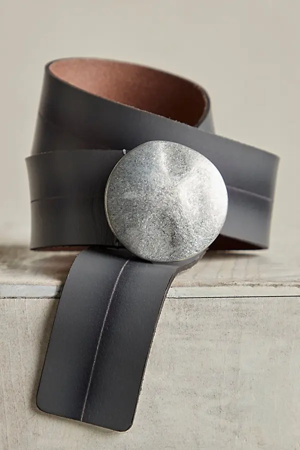 Free People We The Free Leather Hip Belt With Metal Buckle - Gravel Rock