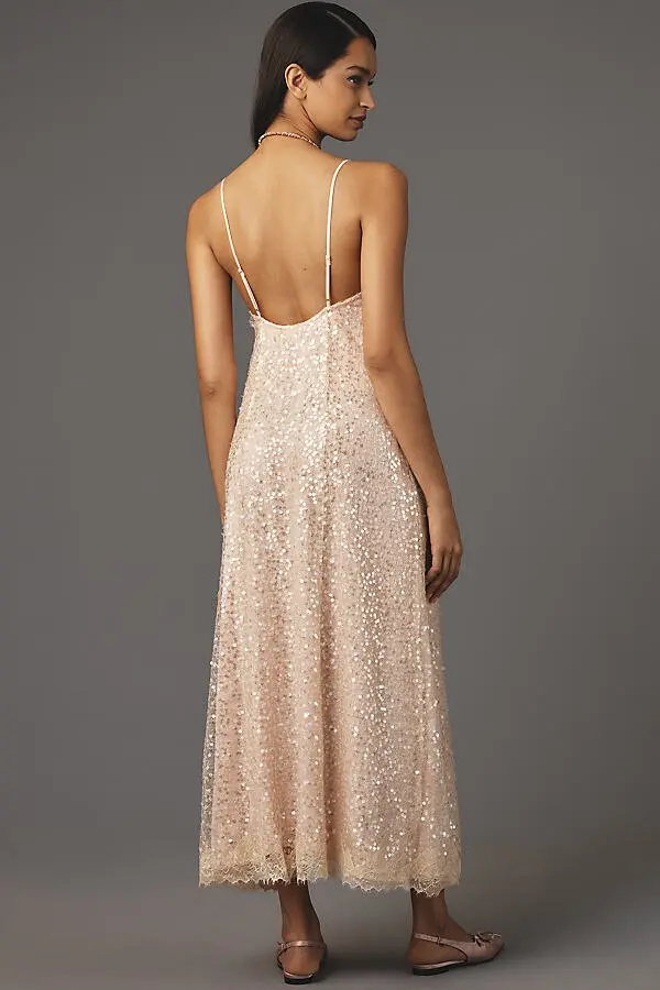 open lace back dress Pink Sequin Slip Dress – soniastradiottocouture main image 1