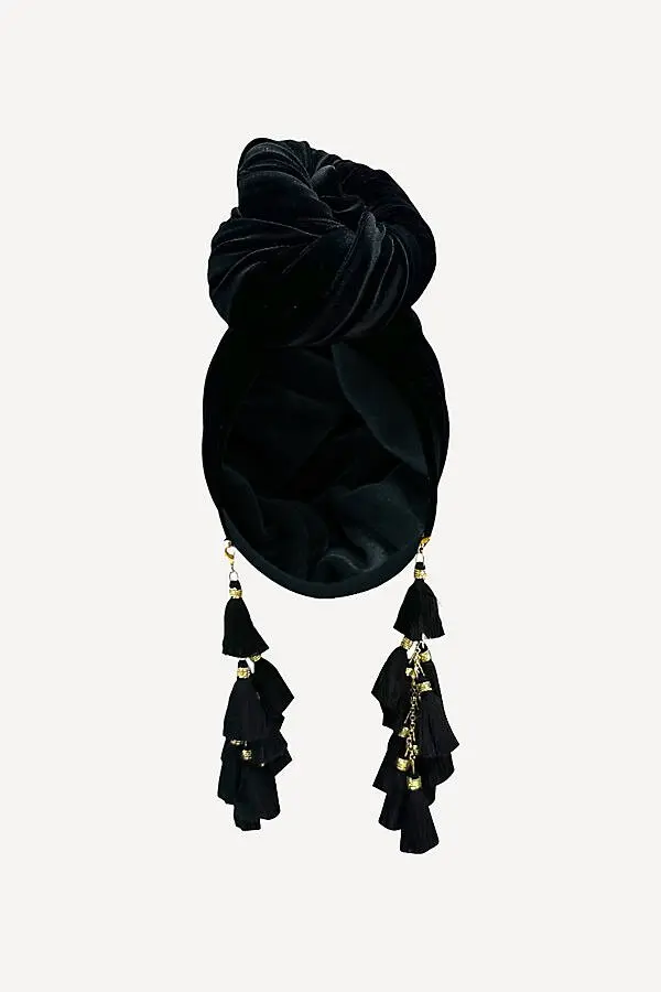 JULIA CLANCEY Chacha Tassel Hair Wrap - Black