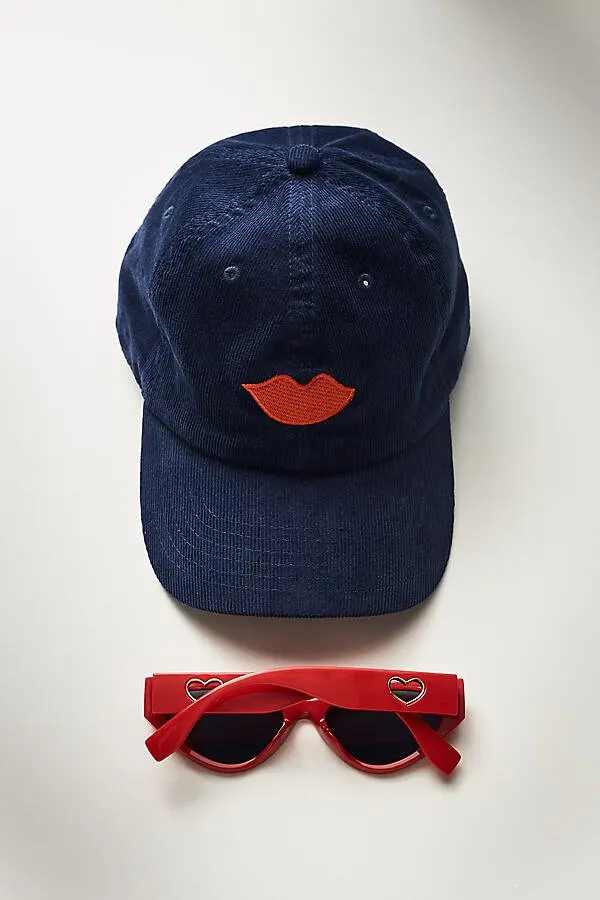 Clare V. Corduroy Lips Baseball Cap In Blue - 29% Off  display picture 1