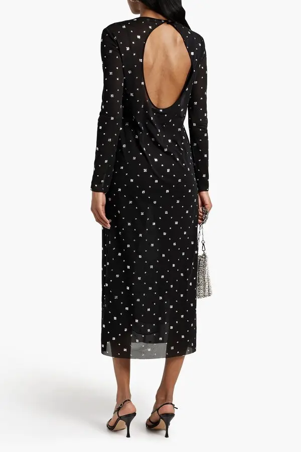 Tibi Glittered Mesh Midi Dress