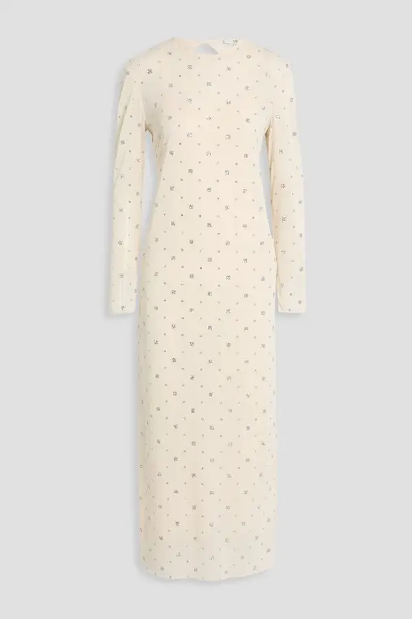 Tibi Cutout Glittered Mesh Midi Dress - Ecru