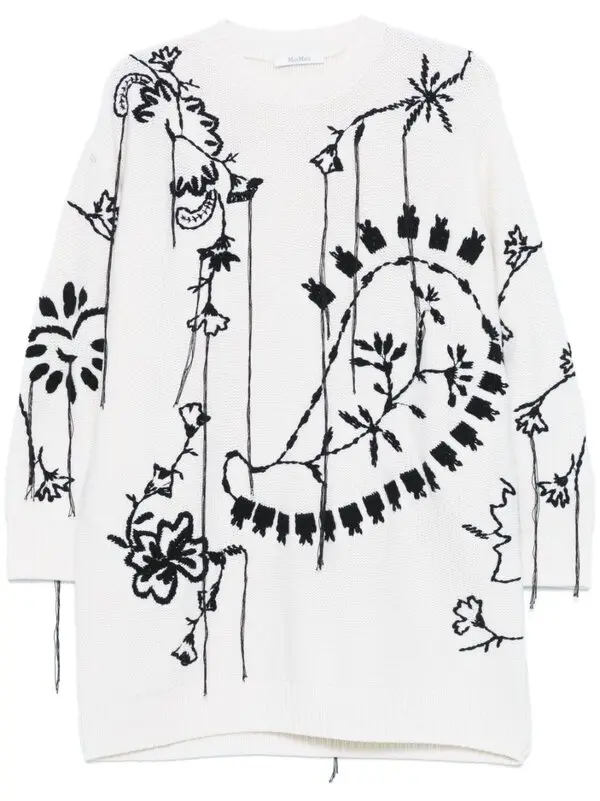 Max Mara Floral-embroidered Dress - White