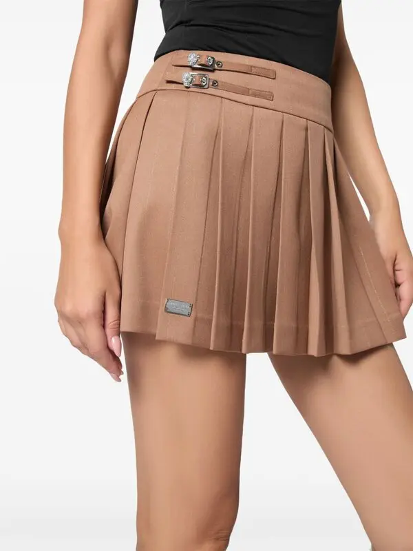 Philipp Plein Plissé Mini Skirt - Brown