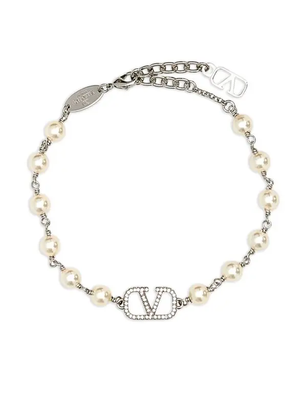 Valentino Garavani Vlogo Pearl Bracelet - Silver