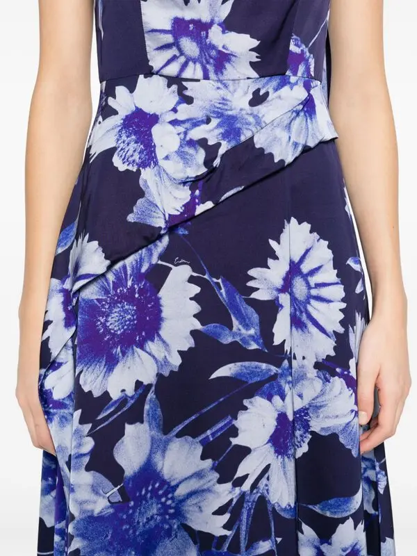Erdem Floral-Print Midi Dress - Blue - 80% Off | Editorialist