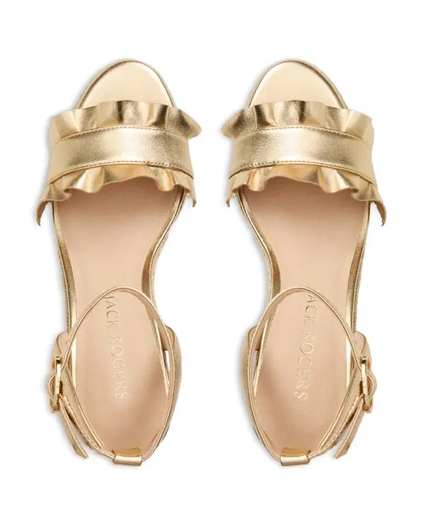 Jack Rogers Rozette Ruffle Wedge Sandals - Gold
