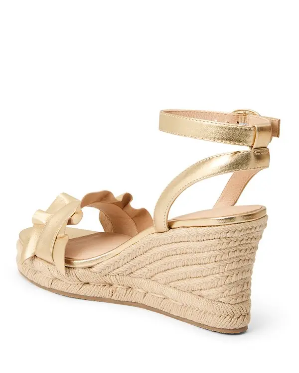Jack Rogers Rozette Ruffle Wedge Sandals - Gold