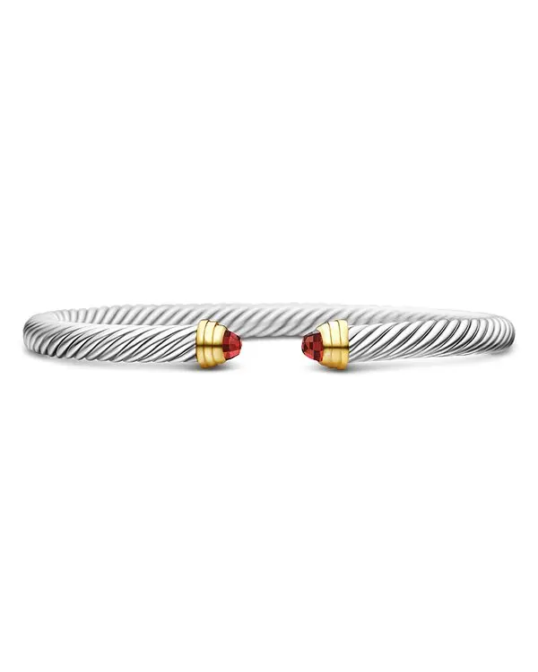 David Yurman Classic Cable Bracelet With Garnets - Red/silver