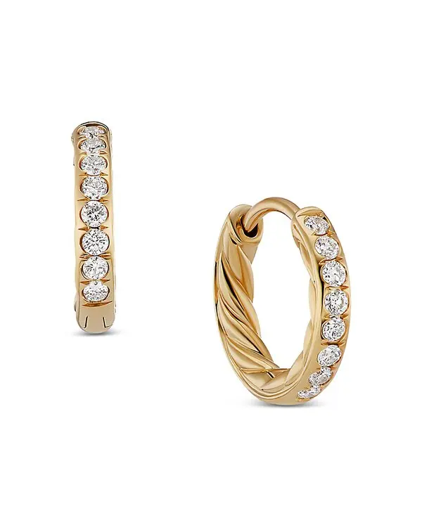 David Yurman 18k Yellow Diamond Huggie Hoop Earrings - Gold