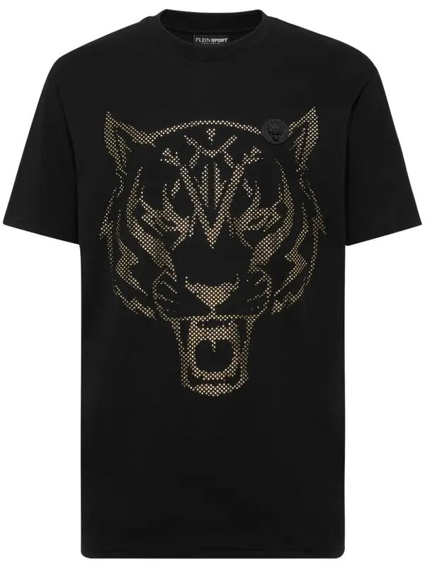PLEIN SPORT Tiger-print Logo-patch T-shirt - Black