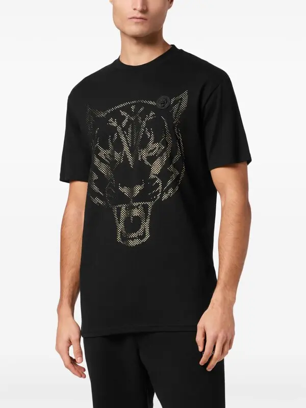 PLEIN SPORT Tiger-print Logo-patch T-shirt - Black