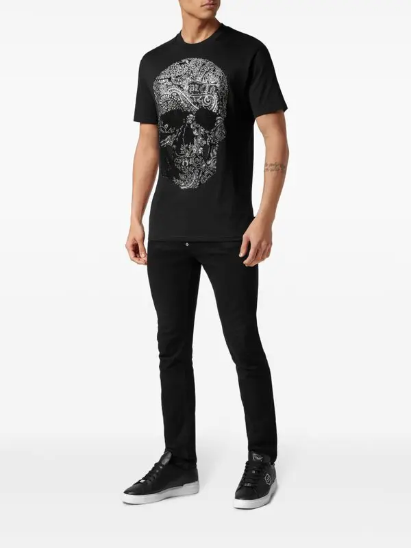 Philipp Plein Paisley Skull-print Round-neck T-shirt - Black