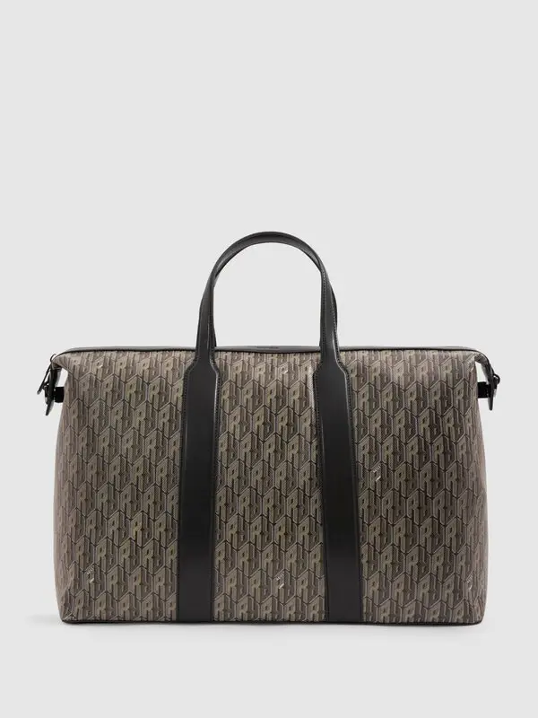 REISS Franco Monogram-print Coated-canvas Holdall - Grey Multi
