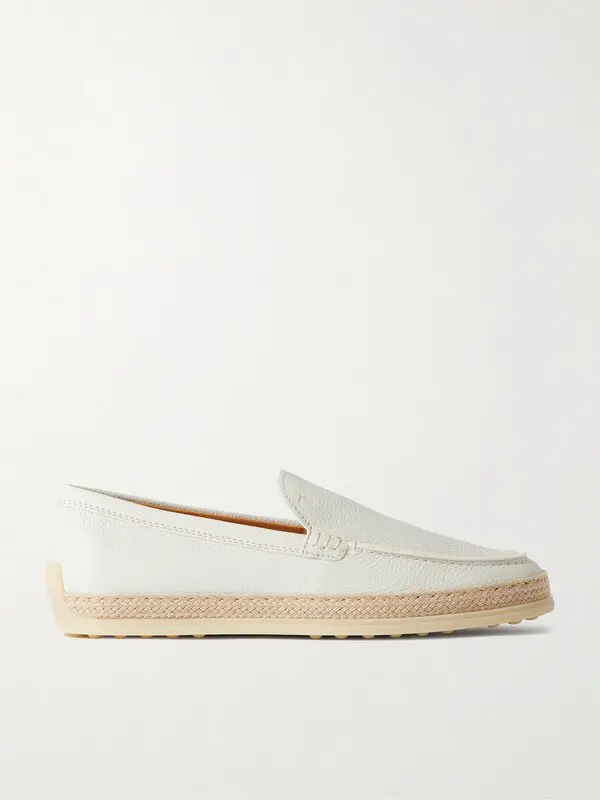 TOD'S Raffia-trimmed Leather Loafers