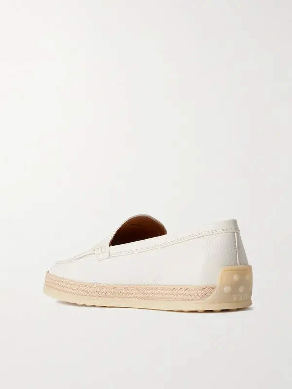 TOD'S Raffia-trimmed Leather Loafers