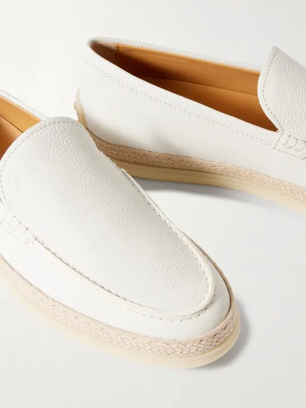 TOD'S Raffia-trimmed Leather Loafers