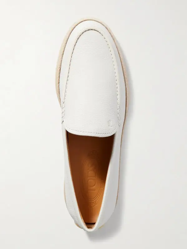 TOD'S Raffia-trimmed Leather Loafers