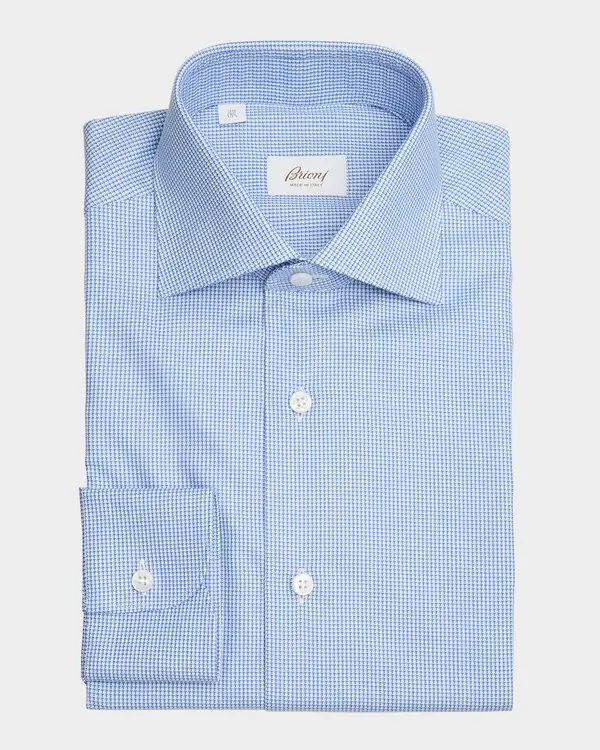 Brioni Cotton Micro-houndstooth Dress Shirt