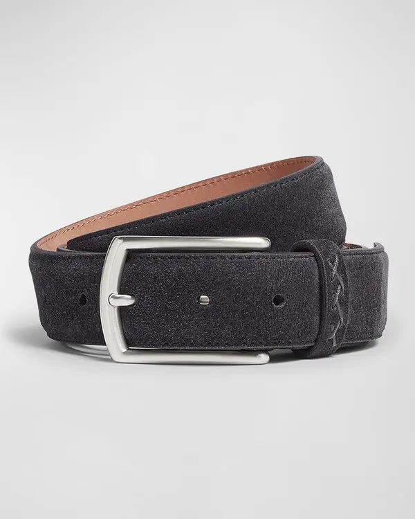 Zegna Triple Stitch Leather Belt - Black
