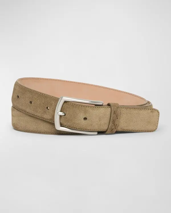 Zegna Triple Stitch Leather Belt - Khaki
