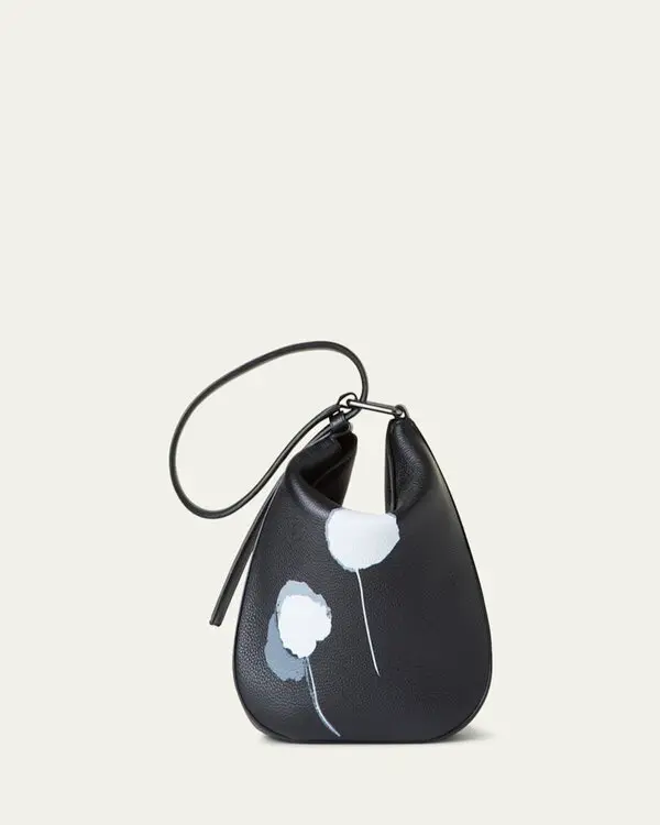 Akris Anna Little Printed Leather Hobo Bag Windflower Black