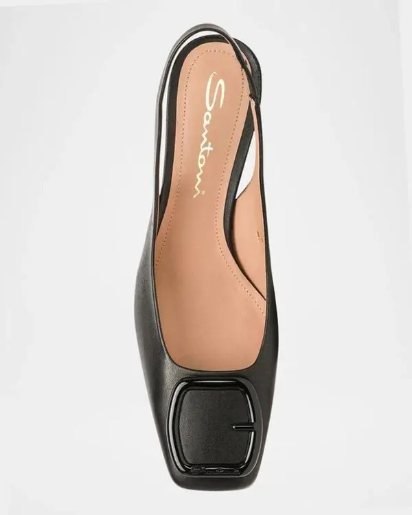 Santoni Buckle Slingback Leather Pumps - Black