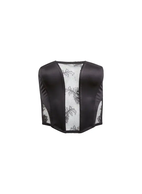 FLEUR DU MAL Silk & Bouquet Lace Corset Top