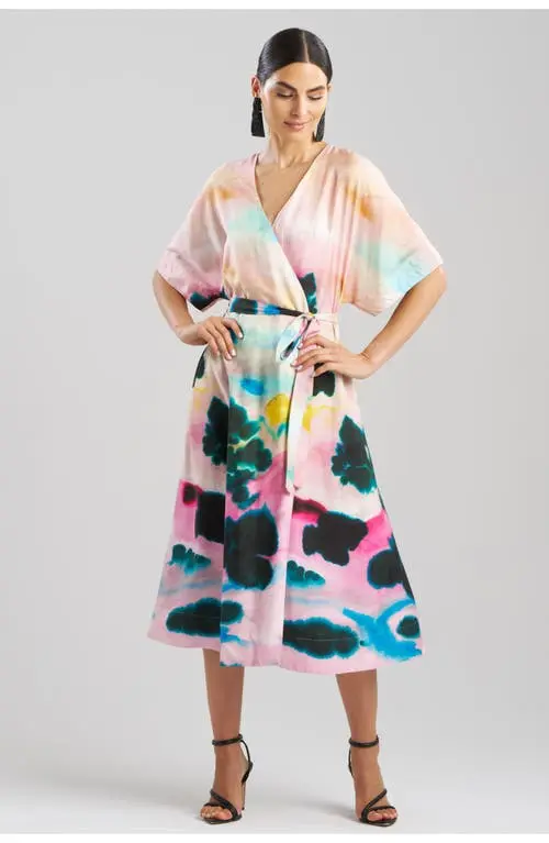 Natori Akiko Printed Cotton Silk Twill Kimono Wrap - Multi