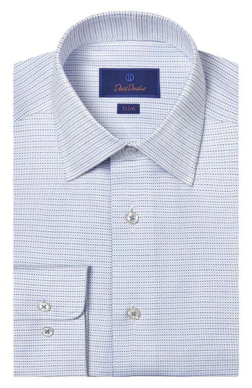David Donahue Trim Fit Microdot Cotton Dobby Dress Shirt - White/ Blue