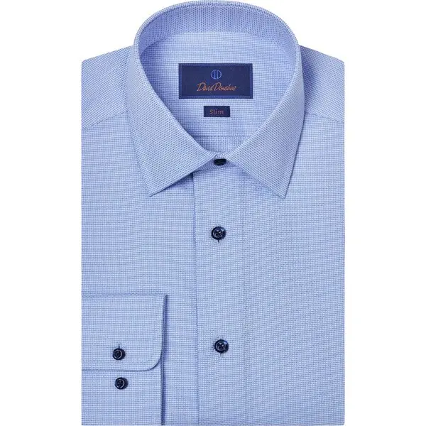 David Donahue Slim Fit Cotton Microdobby Dress Shirt - Blue