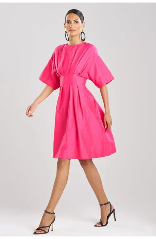 Natori Cotton Silk Slub Pleated Dress - Pink