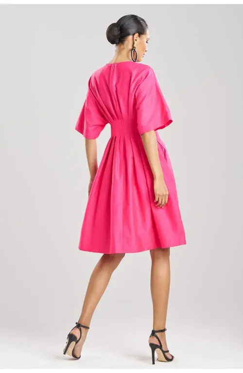 Natori Cotton Silk Slub Pleated Dress