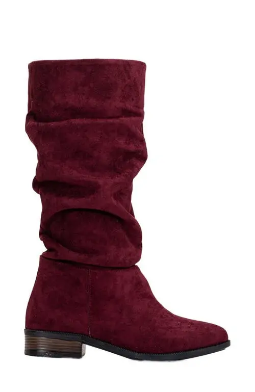 FOREVER & ALWAYS SHOES Maribel Knee High Slouch Boots - Burgundy Suede