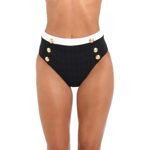 L'Agence Vanessa Colorblock High Waist Bikini Bottoms - Black
