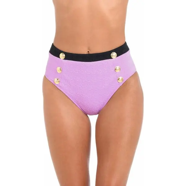L'Agence Vanessa Colorblock High Waist Bikini Bottoms - Light Violet