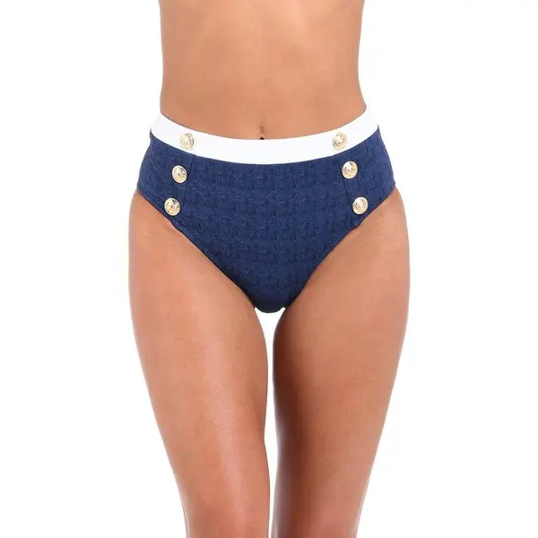 L'Agence Vanessa Colorblock High Waist Bikini Bottoms - Marine
