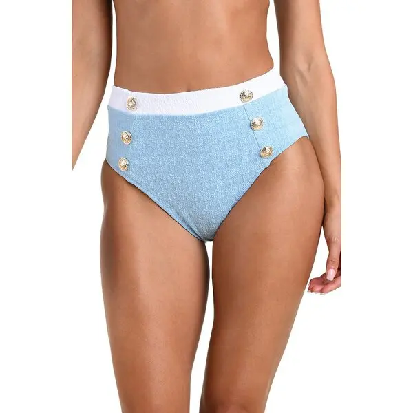 L'Agence Vanessa Colorblock High Waist Bikini Bottoms - Powder Blue