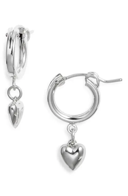 NASHELLE Puffy Heart Drop Huggie Hoop Earrings - Sterling Silver
