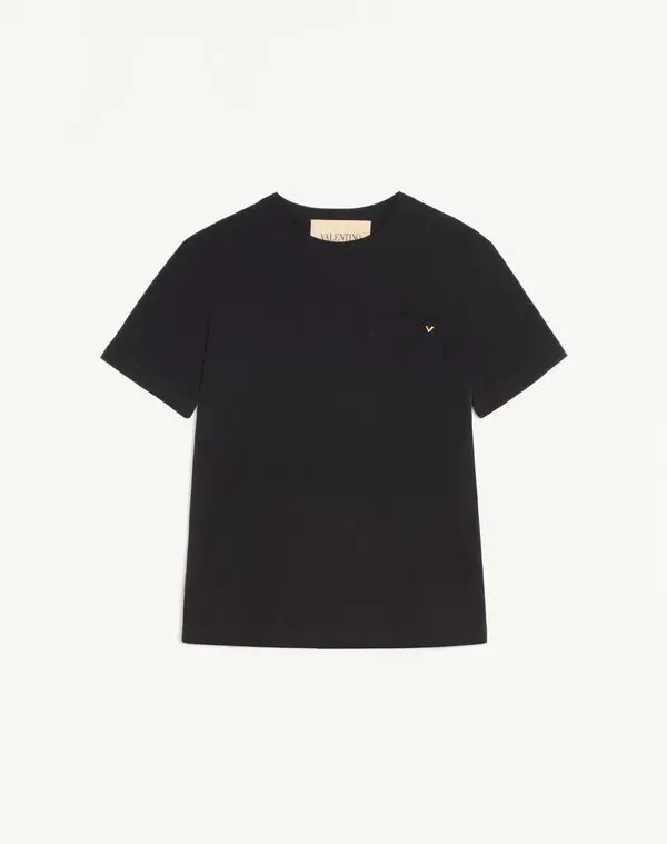 Valentino Garavani Cotton T-shirt With Vgold - Black